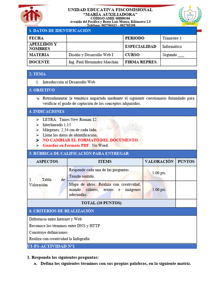 U2 T1 TRI1 DDW 2INF Ficha-Act N4 | PDF | Red mundial | Internet y web
