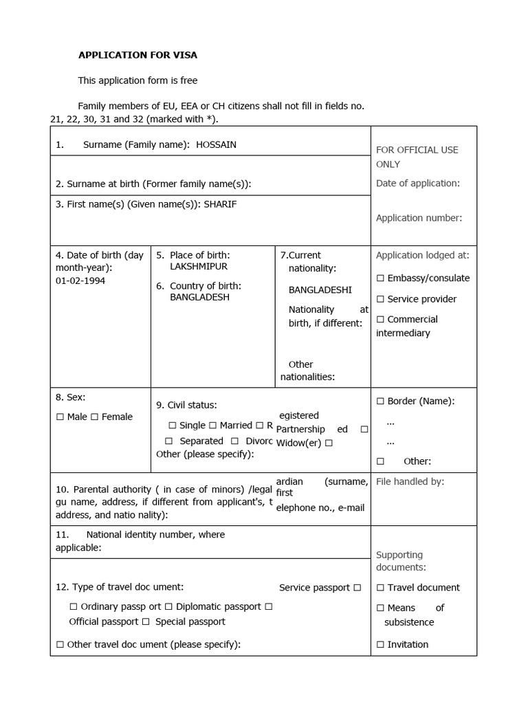 Application Form For Bulgarian Visa (ENG) RR | PDF | Travel Visa ...