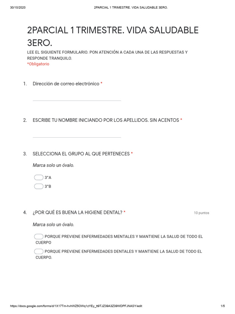 2P.1T VIDA SALUDABLE 3 - Formularios de Google | PDF | Lavado de manos | Higiene oral