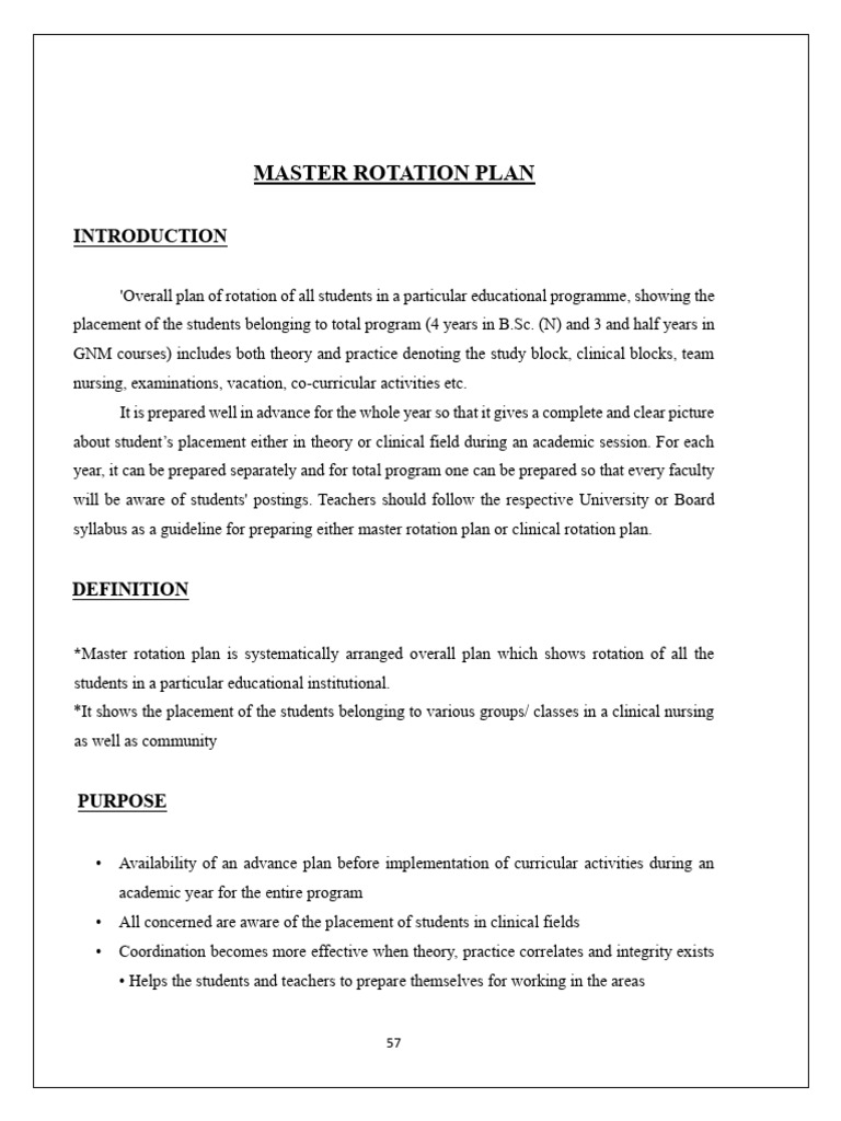 Master Rotation Plan Final | PDF | Nursing | Experience Master Rotation Plan Final | PDF | Nursing | Experience