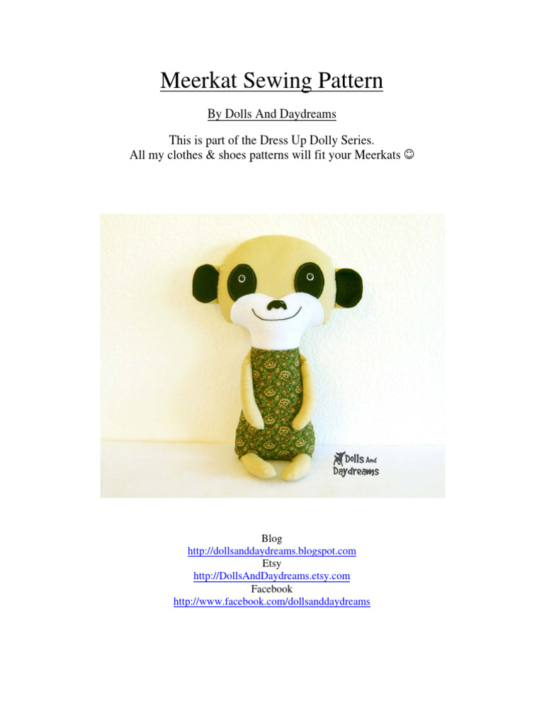 Meerkat Dress Up Dolly | PDF | Embroidery | Sewing