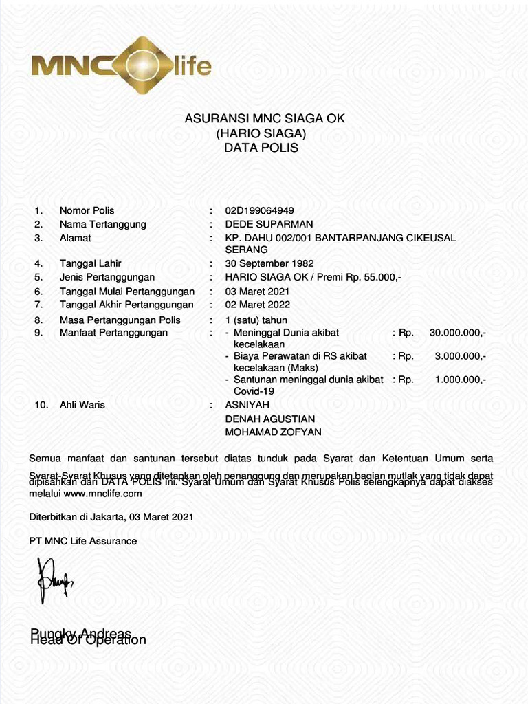 Contoh Polis Asuransi | PDF