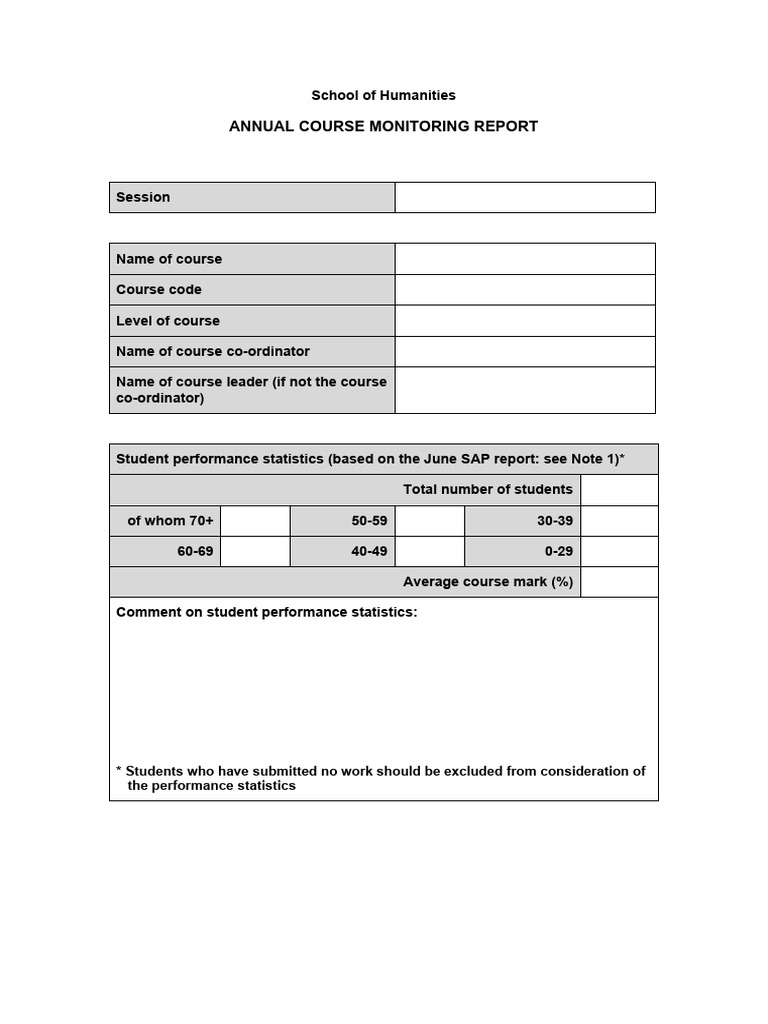 Course Monitoring Report Pdf