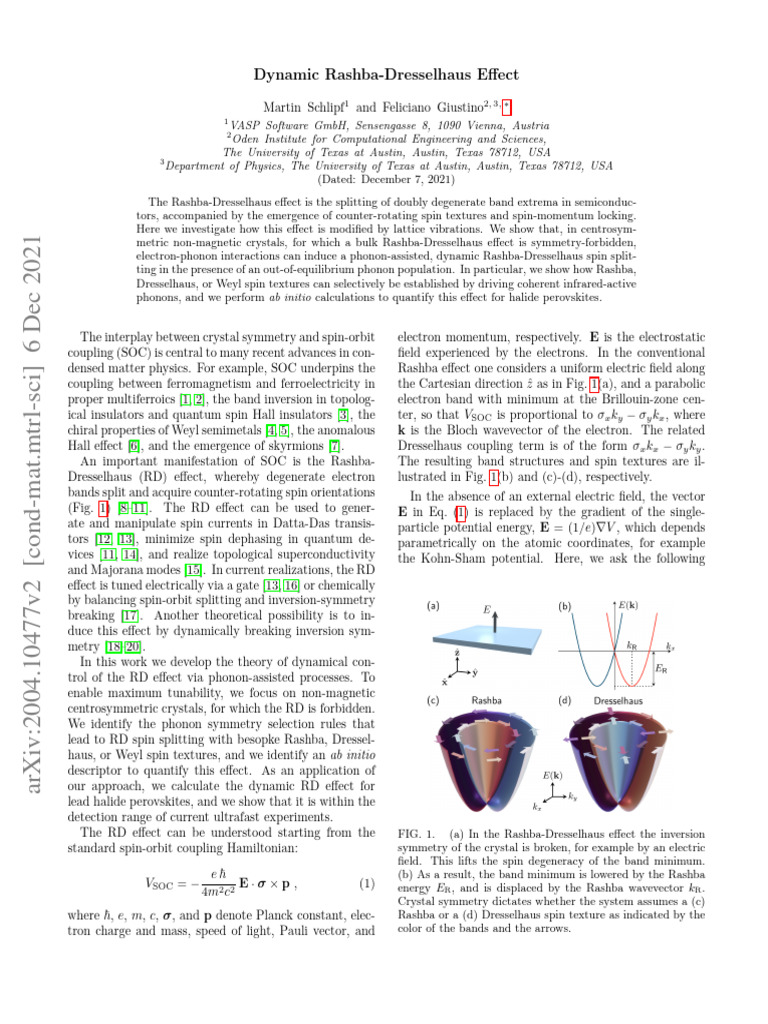 Dynamic Rashba-Dresselhaus Effect | PDF | Phonon | Normal Mode