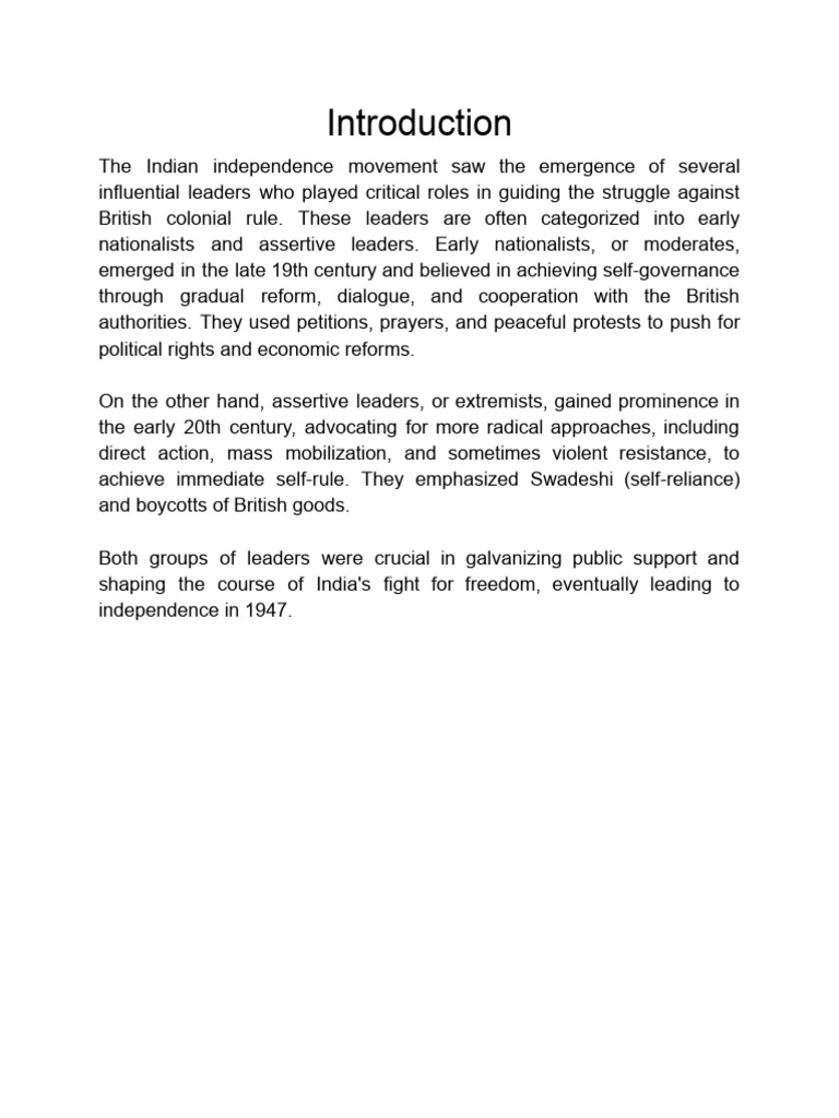 Major Early Nationalist Leaders and Assertive Leaders in The Indian ...