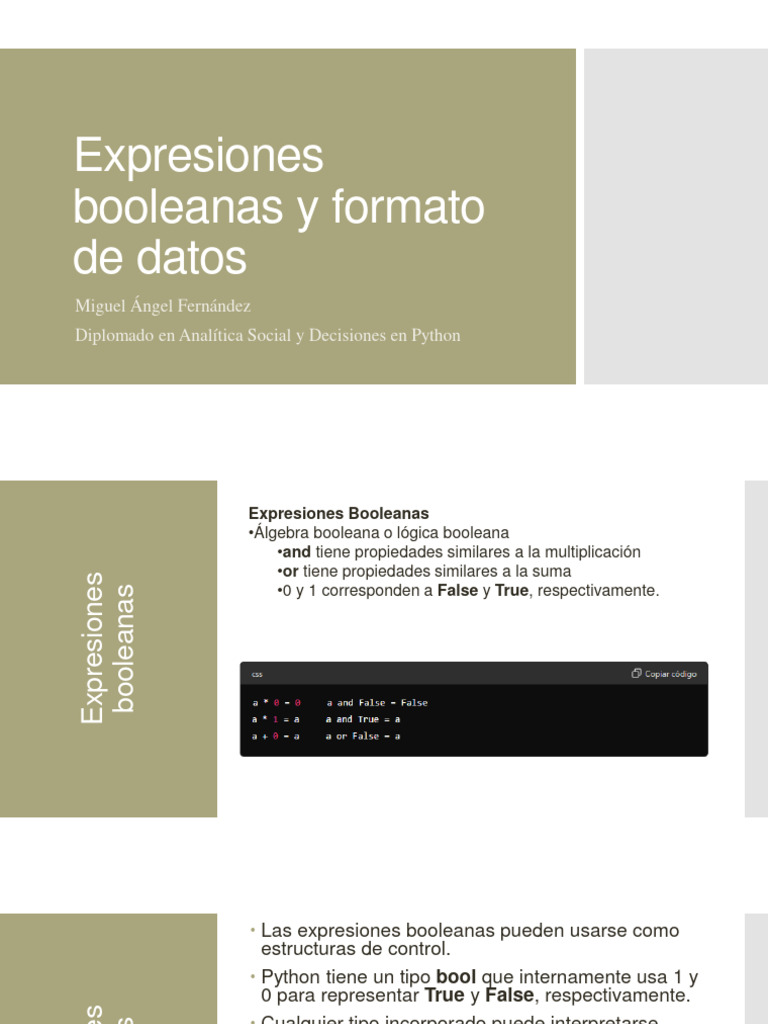 Expresiones booleanas y formato de datos | Descargar gratis PDF | Cola ...