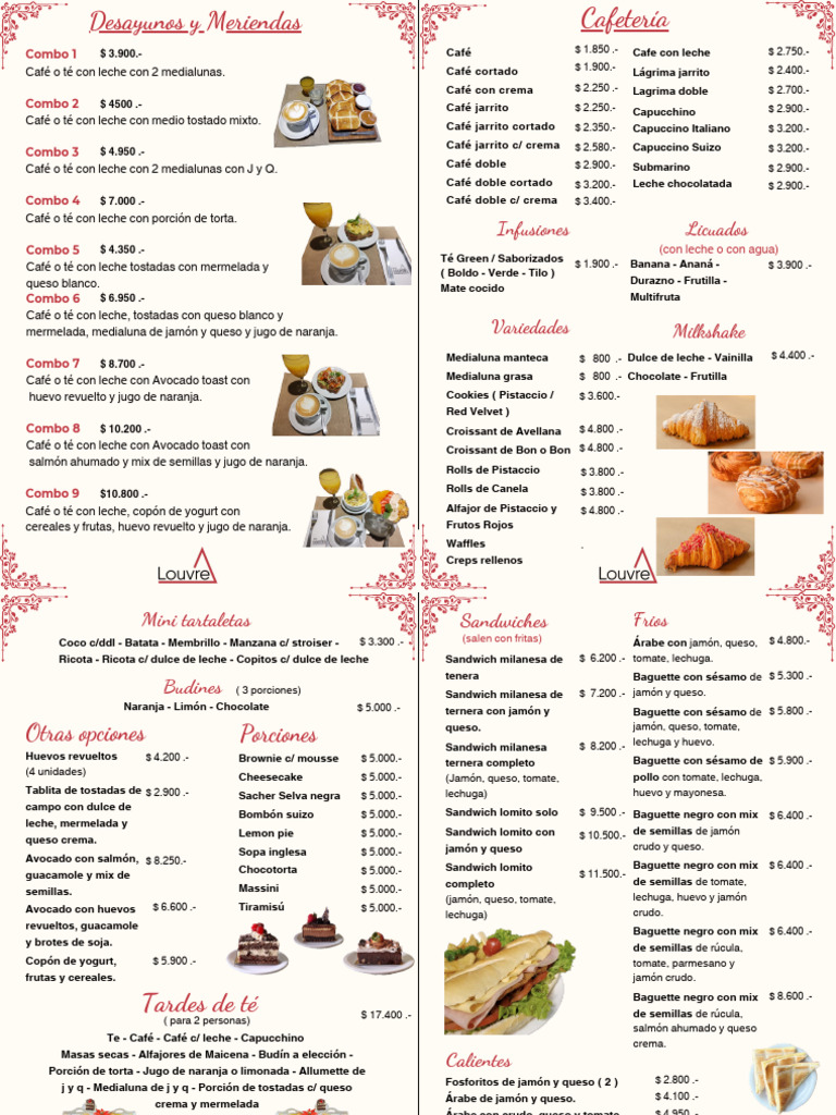 Menú de Desayunos y Bebidas Cafetería | PDF | Alimentos