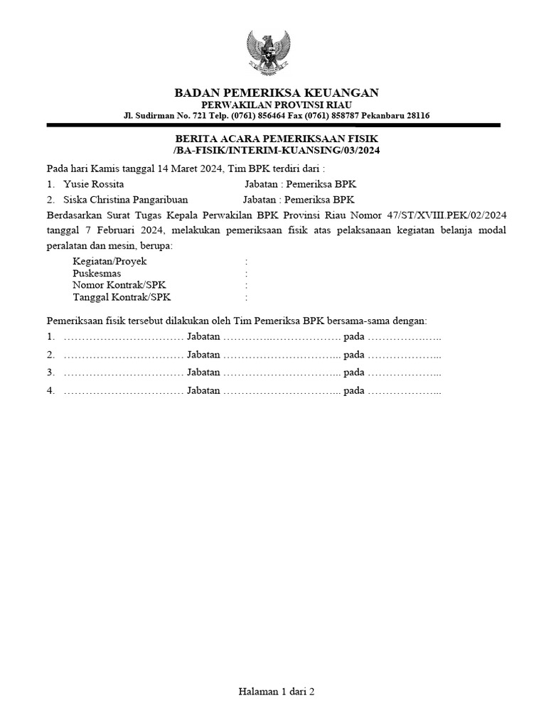 BA Cek Fisik BM Peralatan & Mesin | PDF