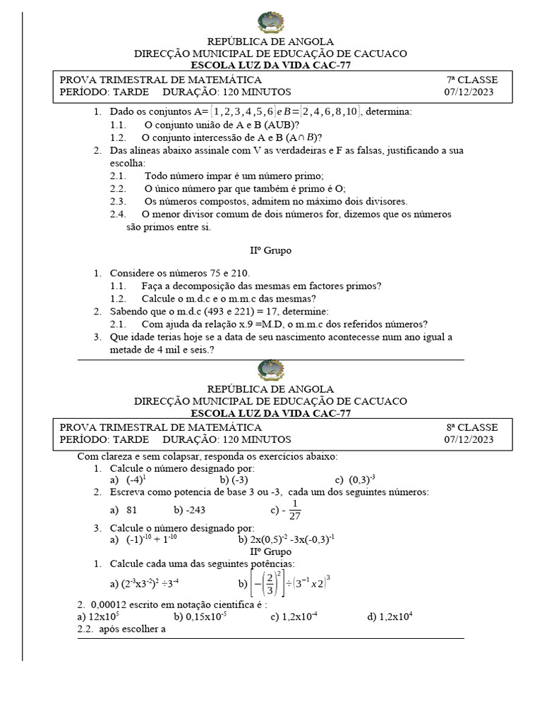 9 Classe Matematica | PDF | Número racional | Número primo