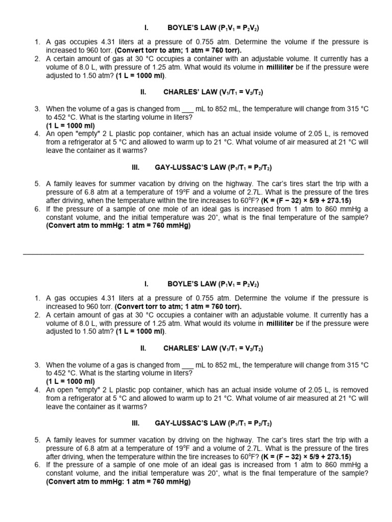 Gas Law Quiz | PDF | Gases | Atmosphere