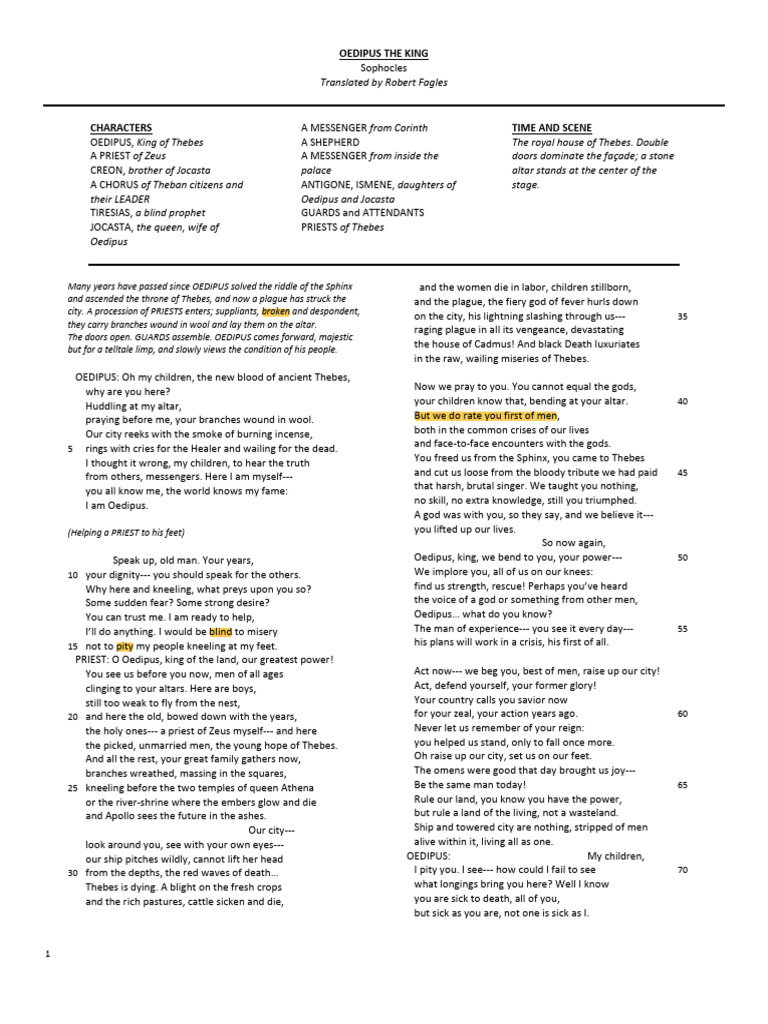 OEDIPUS The KING Sophocles Translated by Robert Fa - 230206 - 111330 ...