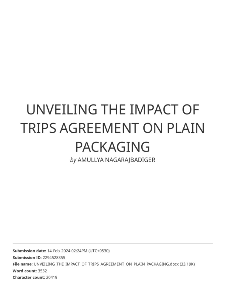 Unveiling The Impact of Trips Agreement On Plain Packaging | PDF ...
