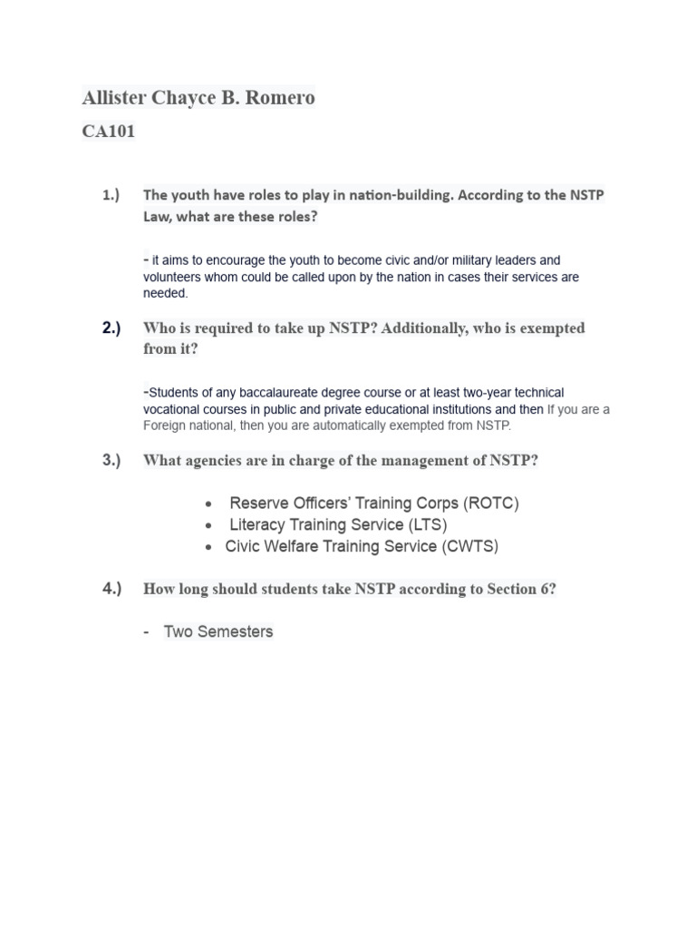 NSTP Roles, Requirements, and Management | PDF | Social Science