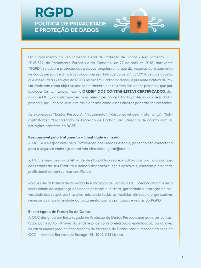 RGPD | PDF | Privacidade de informações | Política de privacidade
