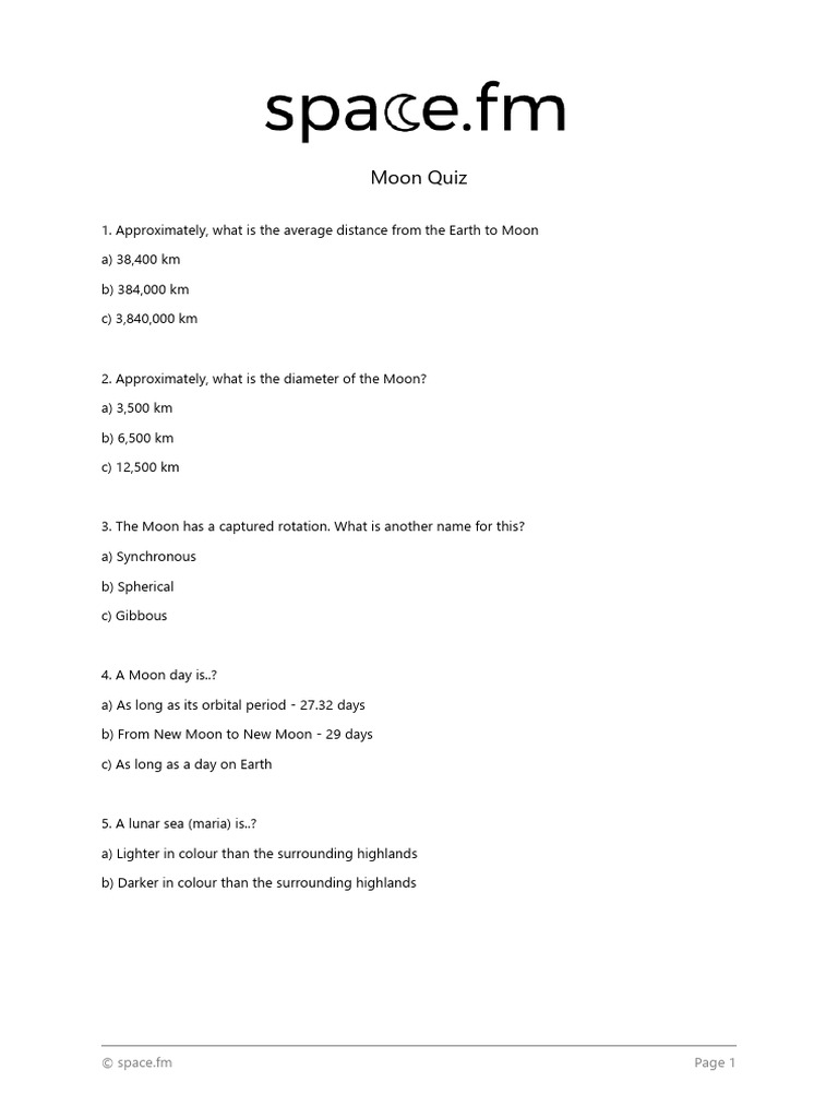 Moon Quiz | PDF | Moon | Tide