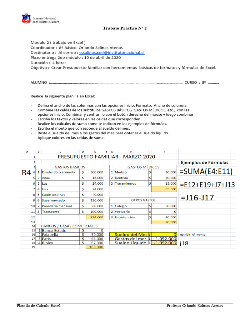 8 Computación Modulo 2 Trabajo Practico Excel Presupuesto | PDF | Crecimiento personal y ...