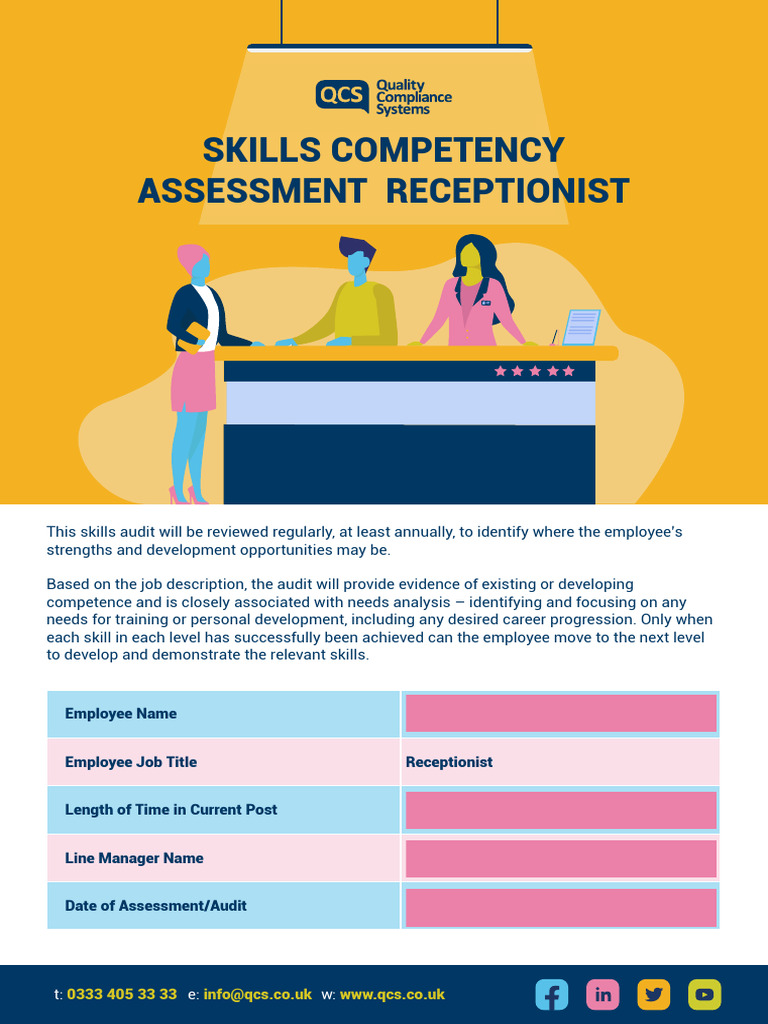 Skills Competency Assessment Receptionist | PDF | Medical Record | Patient