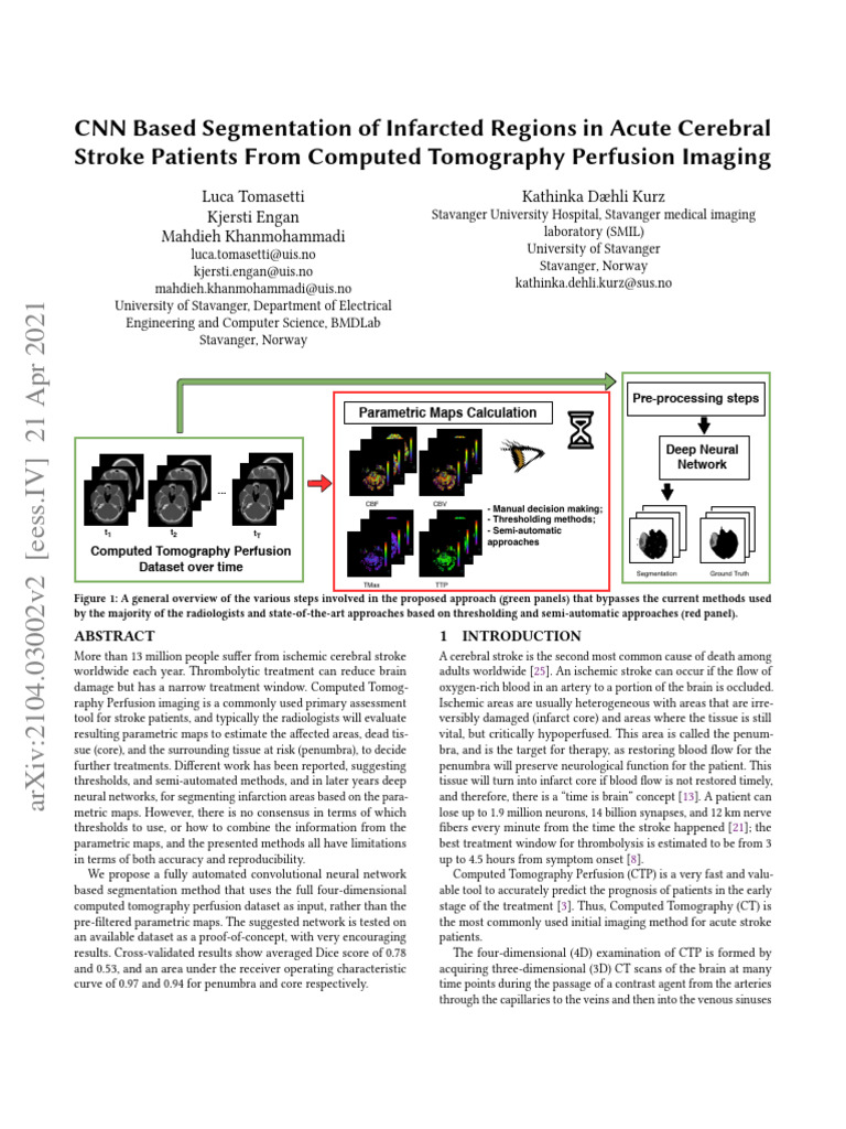 CNN Based Segmentation of Infarcted Regions in Acute Cerebral Stroke ...