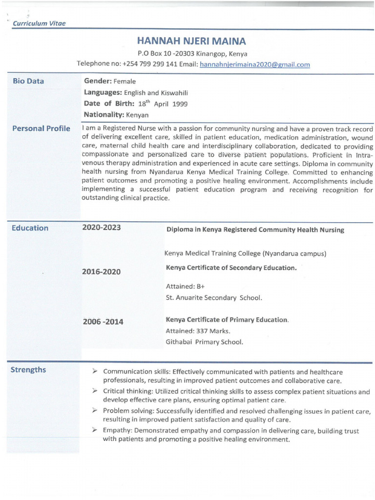 Hannah Njeri Maina CV PG 1 | PDF