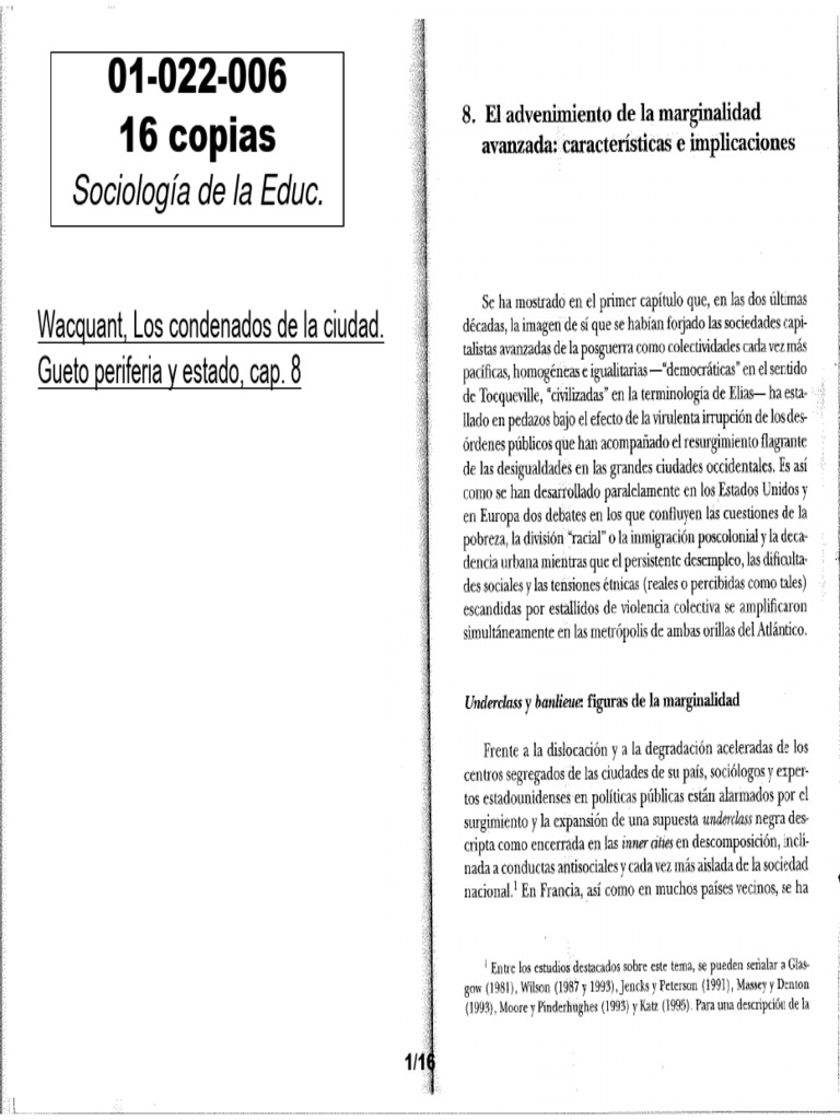 Análisis del Capítulo 8 de Wacquant | PDF | Viajes y turismo
