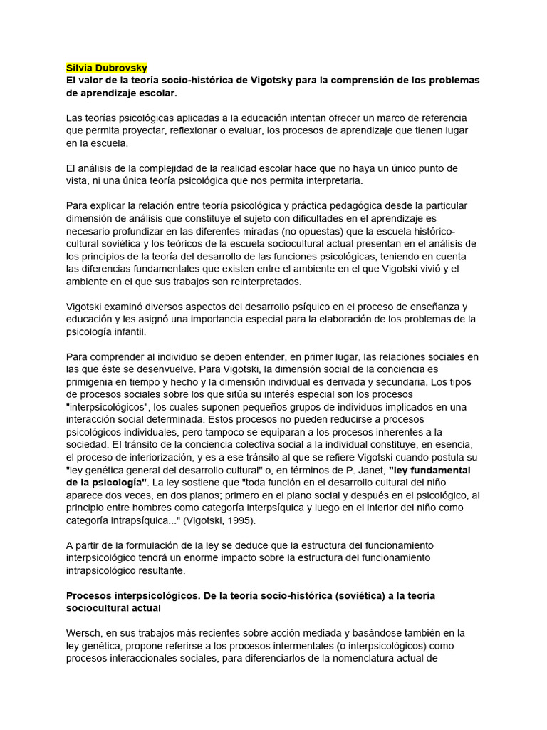U2. Eje 3 - Cap 4. Silvia Dubrovsky | PDF | Sicología | Aprendizaje