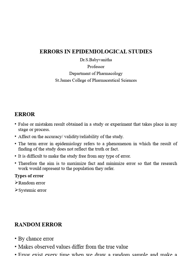 Errors in Epidemiological Studies | PDF | Type I And Type Ii Errors ...