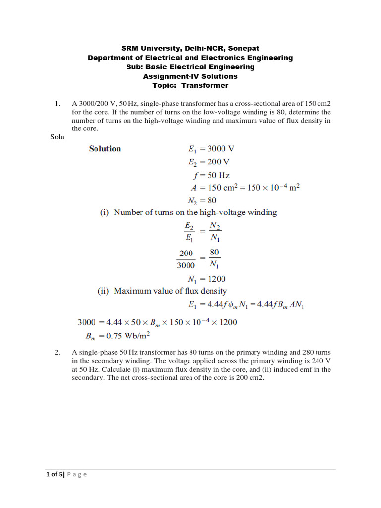 BEE Assignment-IV Solutions | PDF