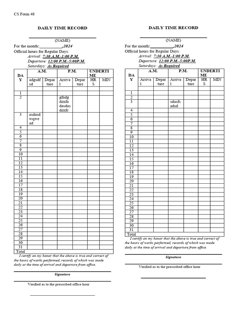 Daily Time Record - , 2024 Daily Time Record - , 2024 | PDF