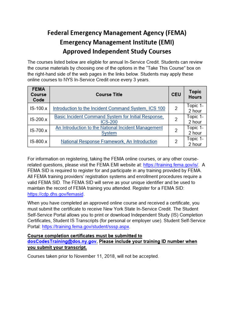 Fema Is Training Approved Courses Rgs 2024 | PDF | Federal Emergency ...