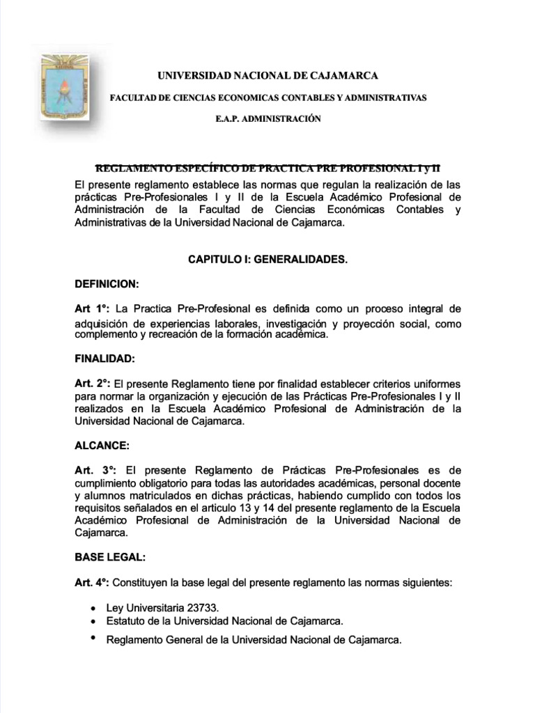 PDF Reglamento de Practicas Pre Profesionales Compress | PDF | Metodología
