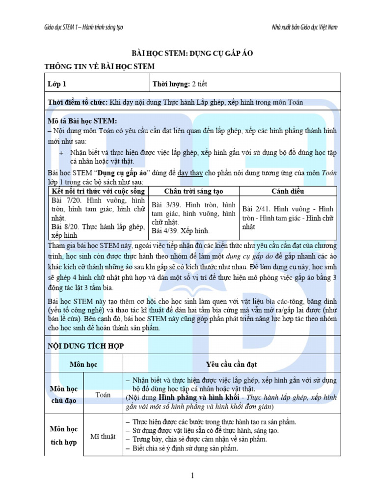 3. KHBD STEM 1 - Dụng cụ gấp áo | PDF