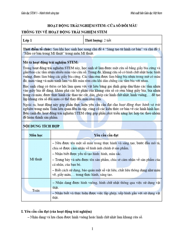 KHBD STEM 1 - C A S Đ I Màu | PDF