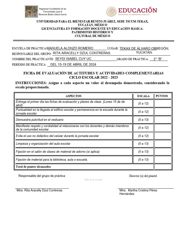 FICHA - DE - EVALUACIÓN - DE - ACT - COMPLEMENTARIAS Seydi Cuy | PDF | Aprendizaje