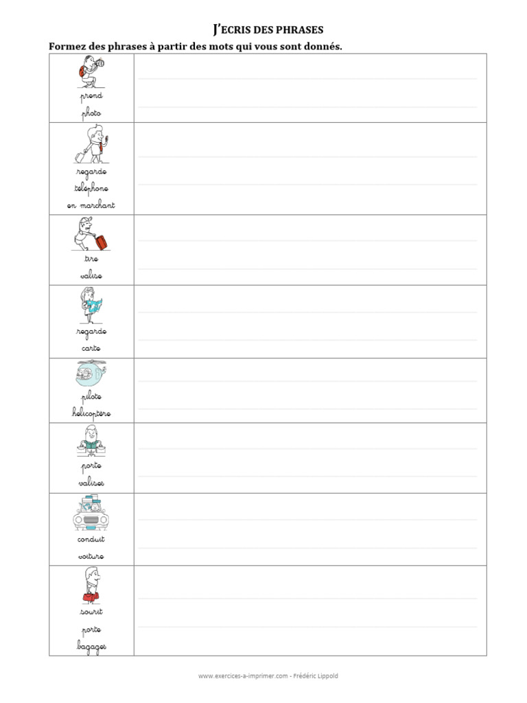 Exercices A Imprimer - Com Jecris Des Phrases Simples v.2 | PDF ...