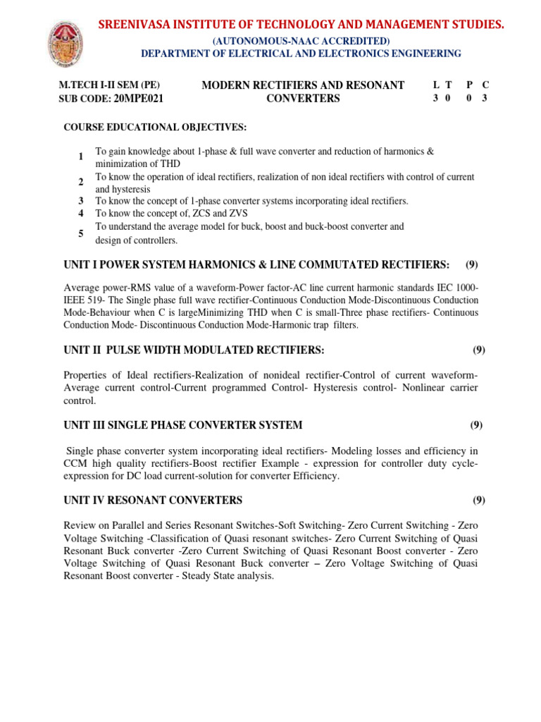 M.Tech Power Electronics Course | PDF | Rectifier | Electromagnetism