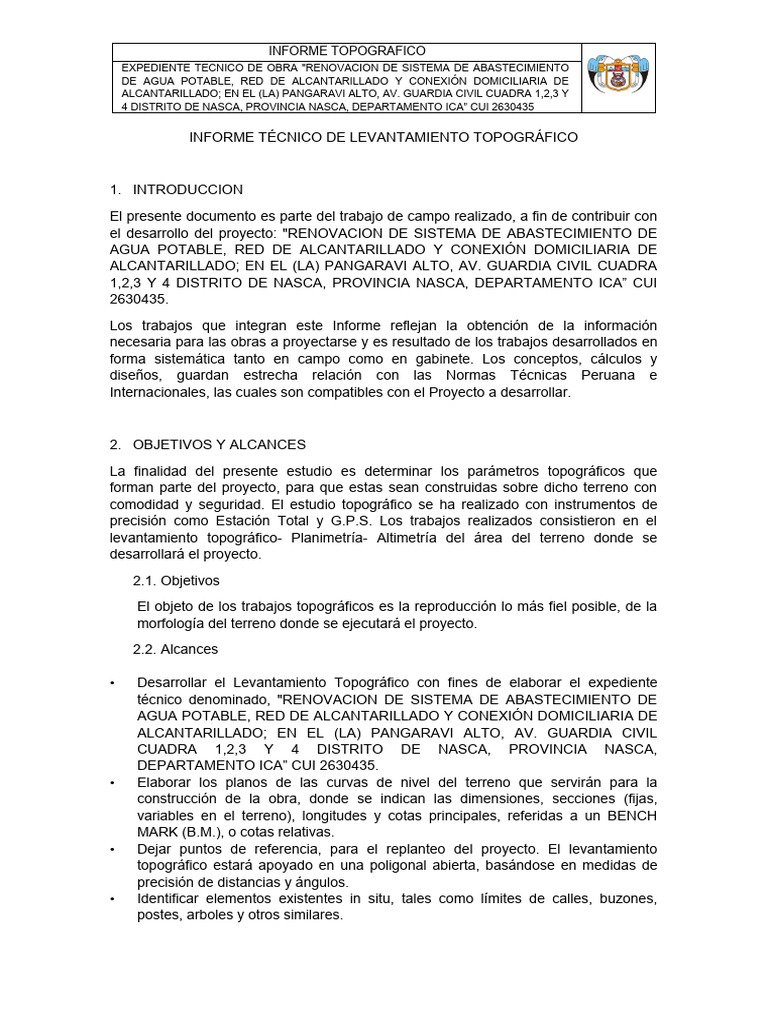 INFORME TÉCNICO DE LEVANTAMIENTO TOPOGRÁFICO | PDF | Topografía | Distancia