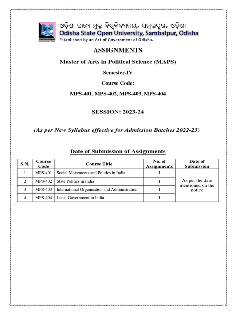 MAPS 4th Sem Assignments | PDF | Government | Political Science