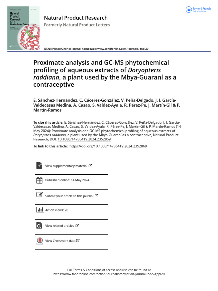 Proximate Analysis and GC-MS Phytochemical Profiling of Aqueous Extracts of Doryopteris Raddiana ...