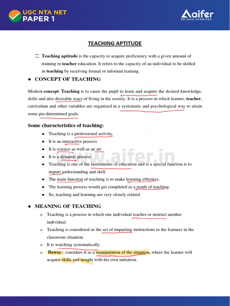Teaching Aptitude Material | PDF | Learning | Educational Technology