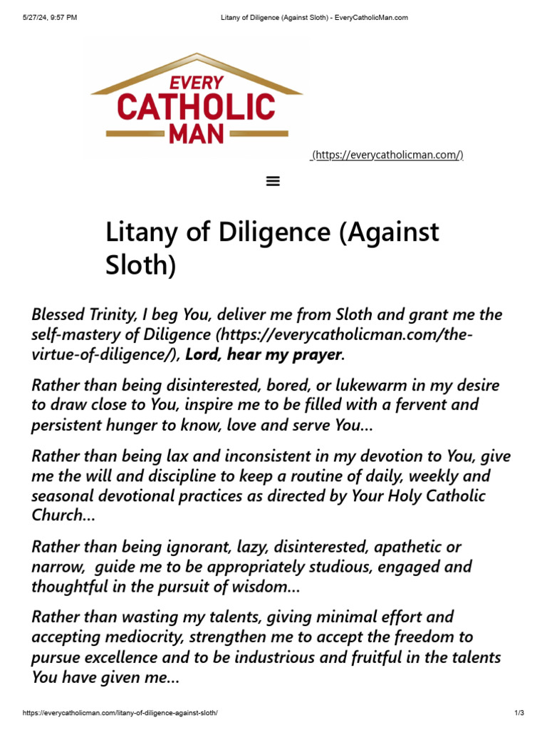 Litany of Diligence (Against Sloth) | PDF | Holy Spirit | Jesus