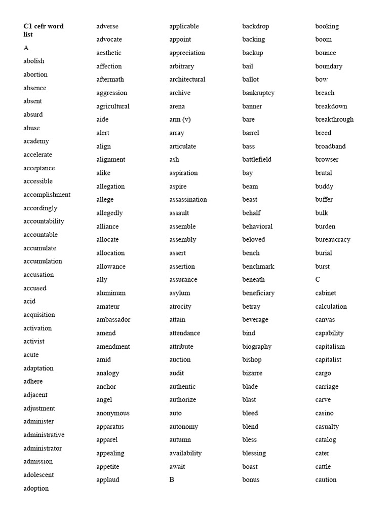 c1 Cefr Word List | PDF