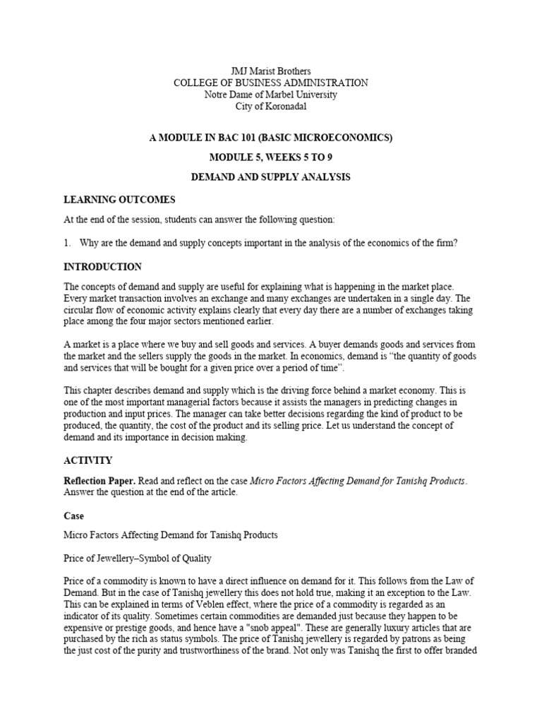 Module 5 - (BAC 101) - DEMAND AND SUPPLY-Wks | PDF | Elasticity ...