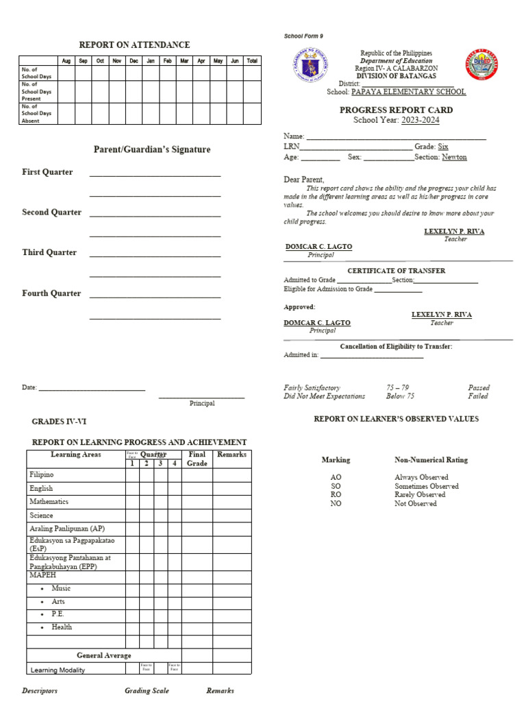 Report Card Grade 4 6 | PDF | Behavioural Sciences