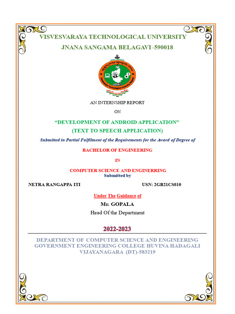 Internship Report (2GB21CS010) | PDF | Android (Operating System) | Application Software