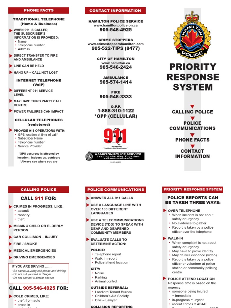 Hamilton Police Priority Response Pamphlet | PDF | 9 1 1 | Telephone
