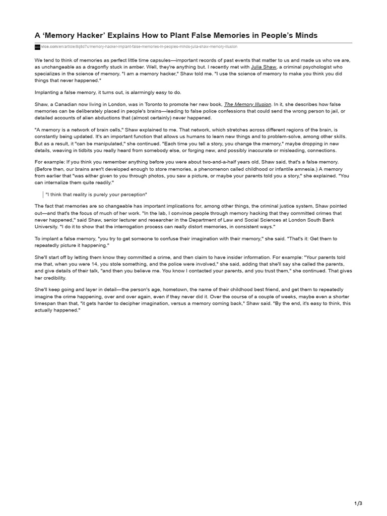 Memory Hacker False Memories | PDF | Memory | Mind