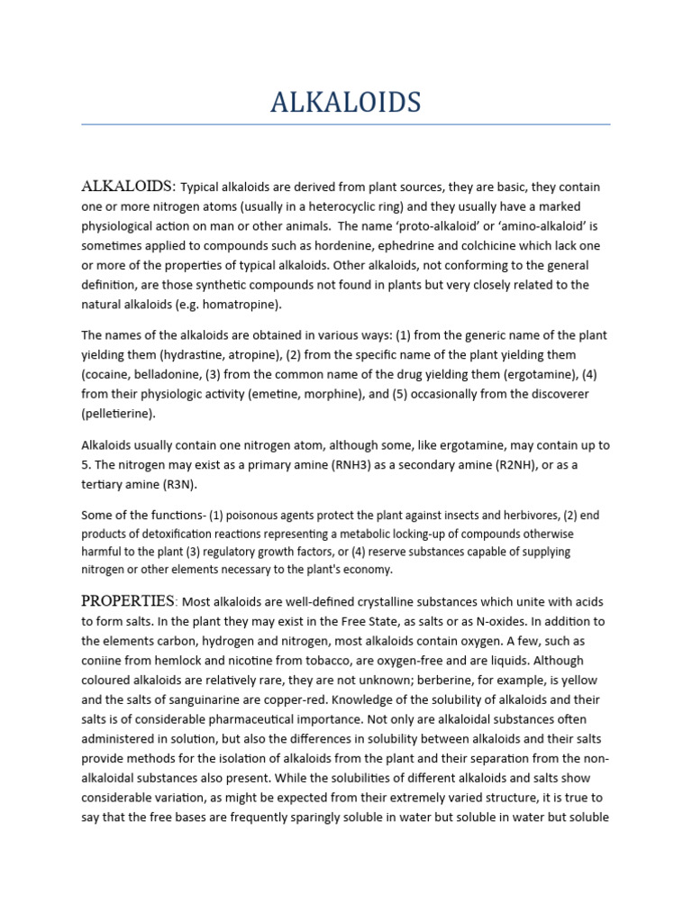 ALKALOIDS | PDF | Alkaloid