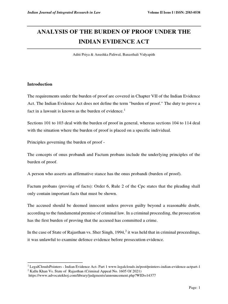 Burden of Proof in Indian Evidence Act | PDF | Burden Of Proof (Law ...