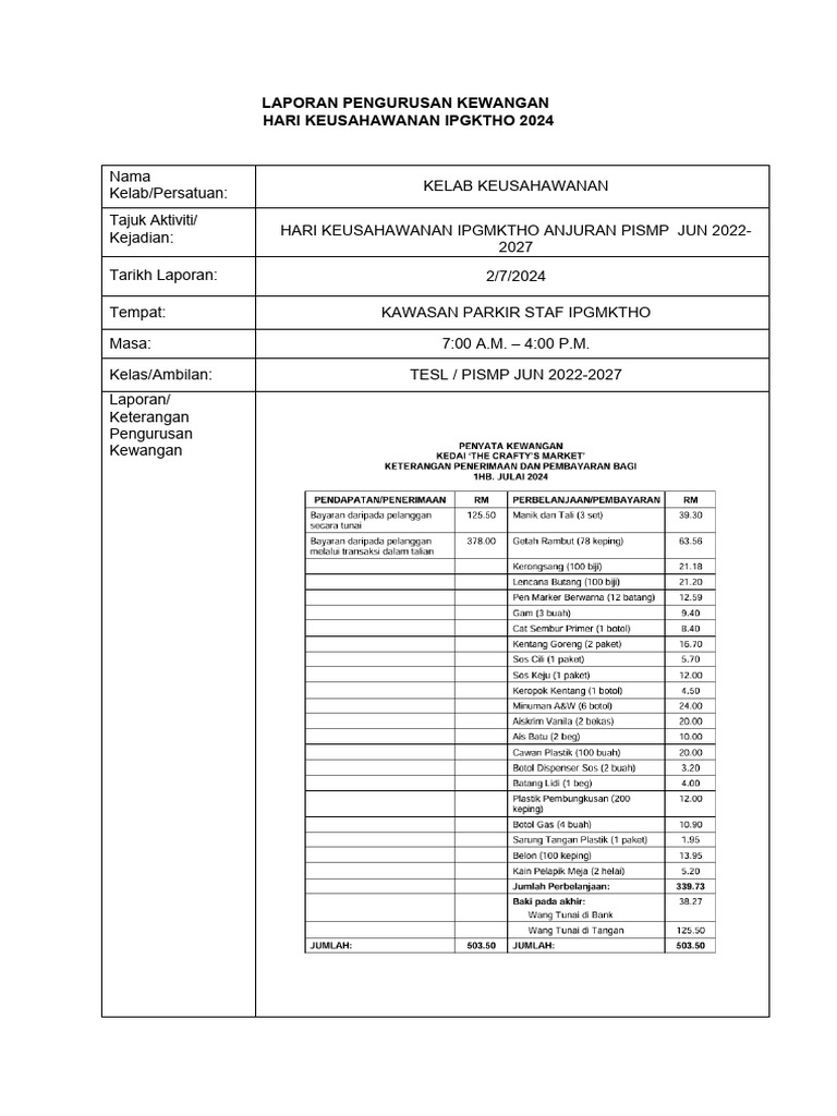 Borang Laporan Pengurusan Kewangan | PDF