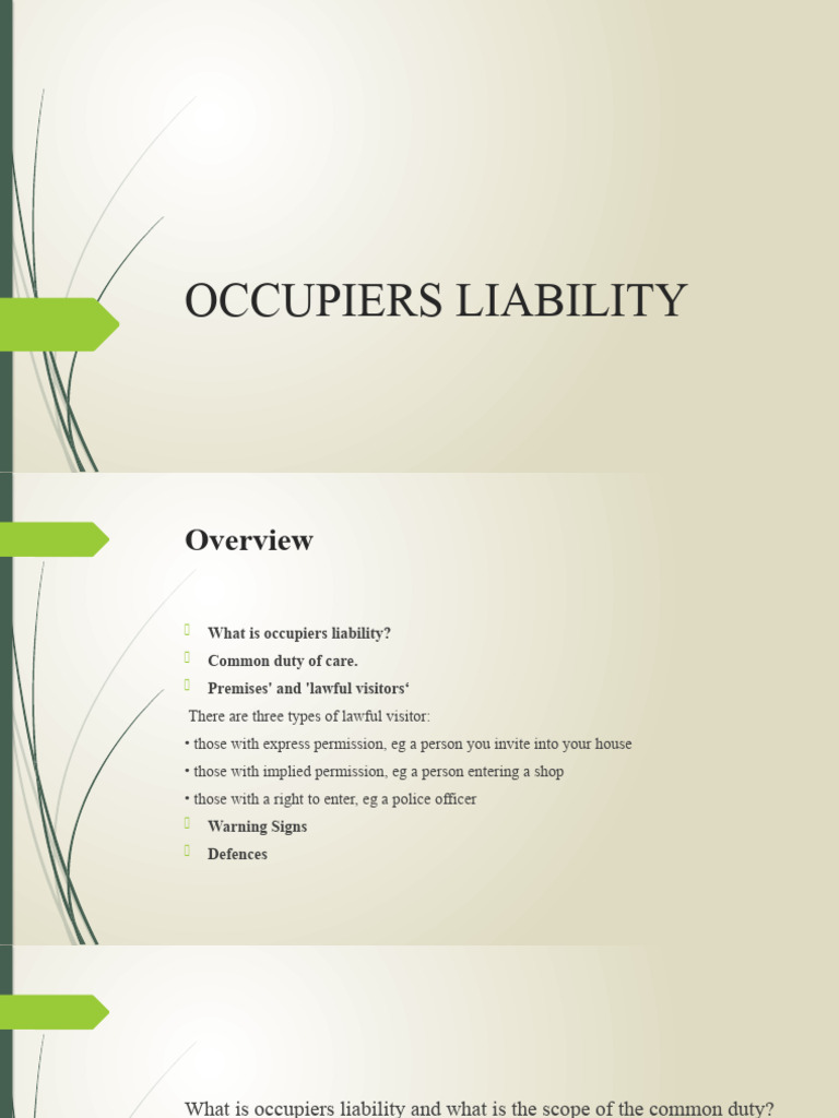 OCCUPIERS LIABILITY-tort 5 | PDF | Leasehold Estate | Duty Of Care